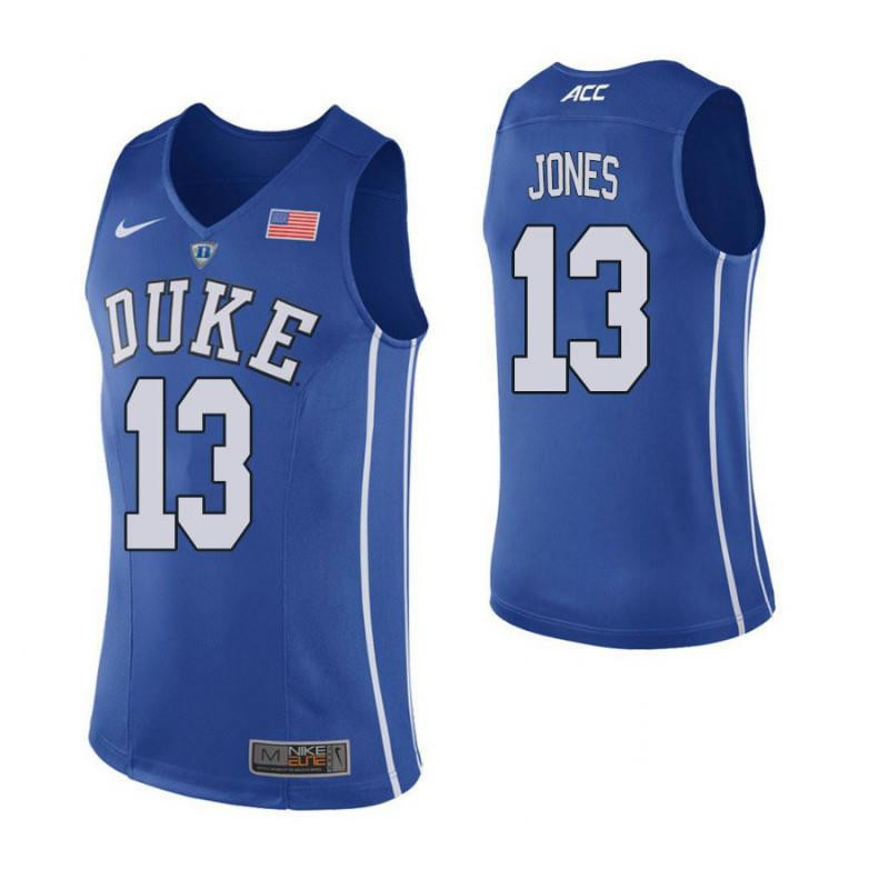 Matt Jones 13 Duke Blue Devils Elite Basketball Men Jersey - Blue ...