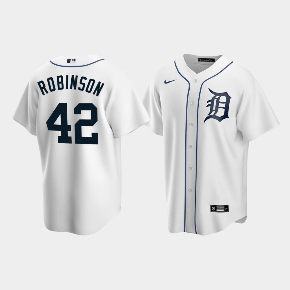 Men's Detroit Tigers 42 Jackie Robinson White Home Jersey - Bluefink