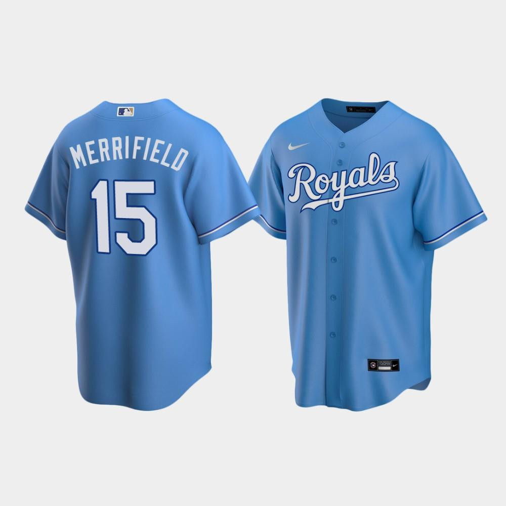 Men's Kansas City Royals 15 Whit Merrifield Light Blue Alternate Jersey ...