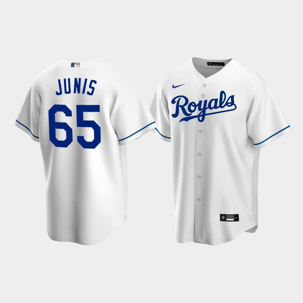 Men's Kansas City Royals 65 Jakob Junis White Home Jersey - Bluefink