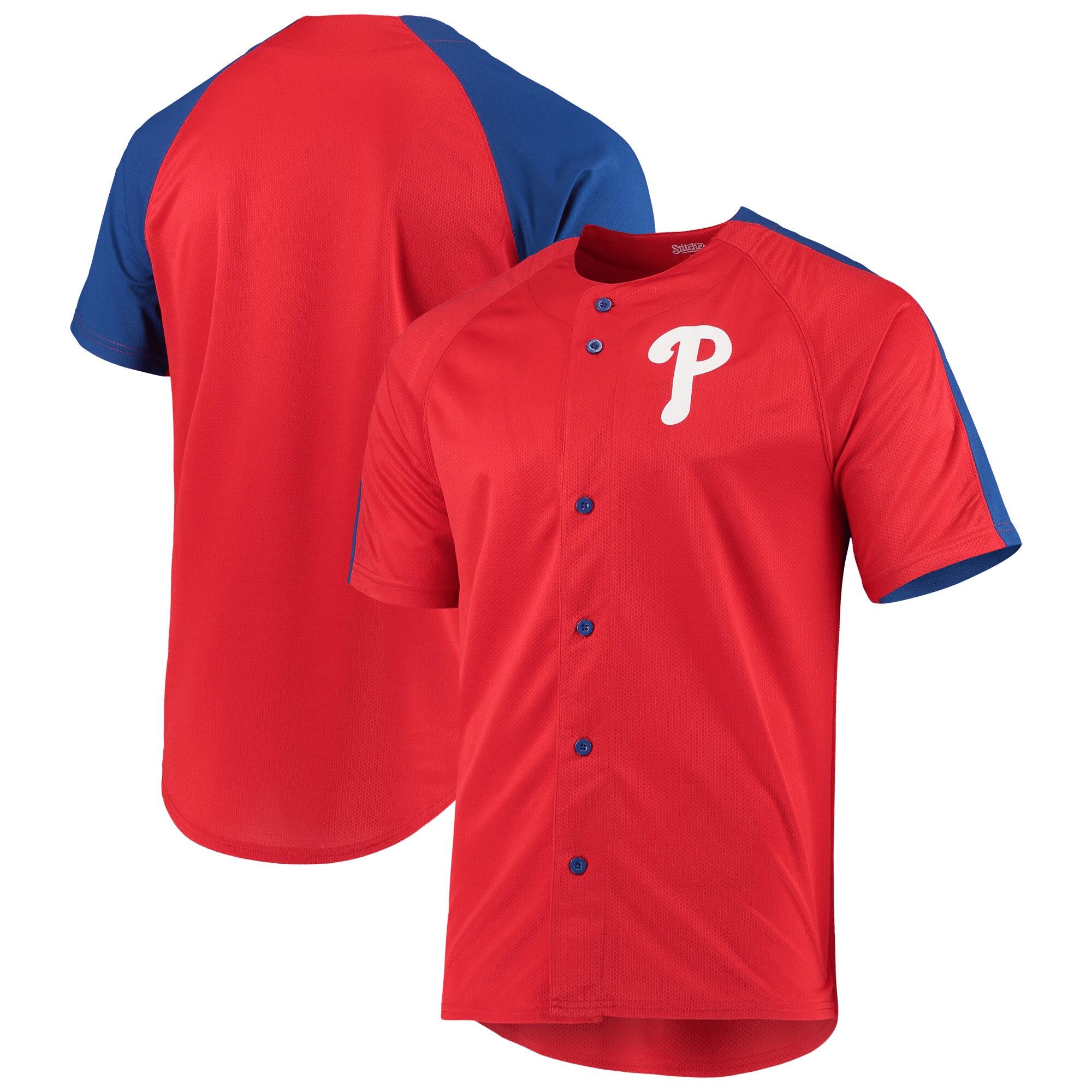 Men's Stitches Red Philadelphia Phillies Logo Button-Up Jersey - Bluefink