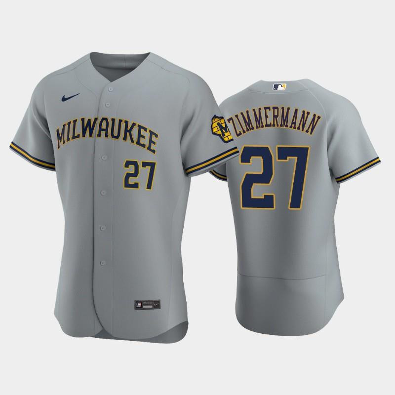 Milwaukee Brewers 27 Jordan Zimmermann Road Team Gray Jersey - Bluefink
