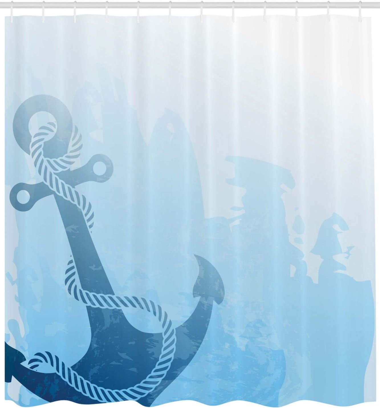 Monochrome Anchor Deep Sea Nautical Shower Curtain Pale Blue Bathroom ...