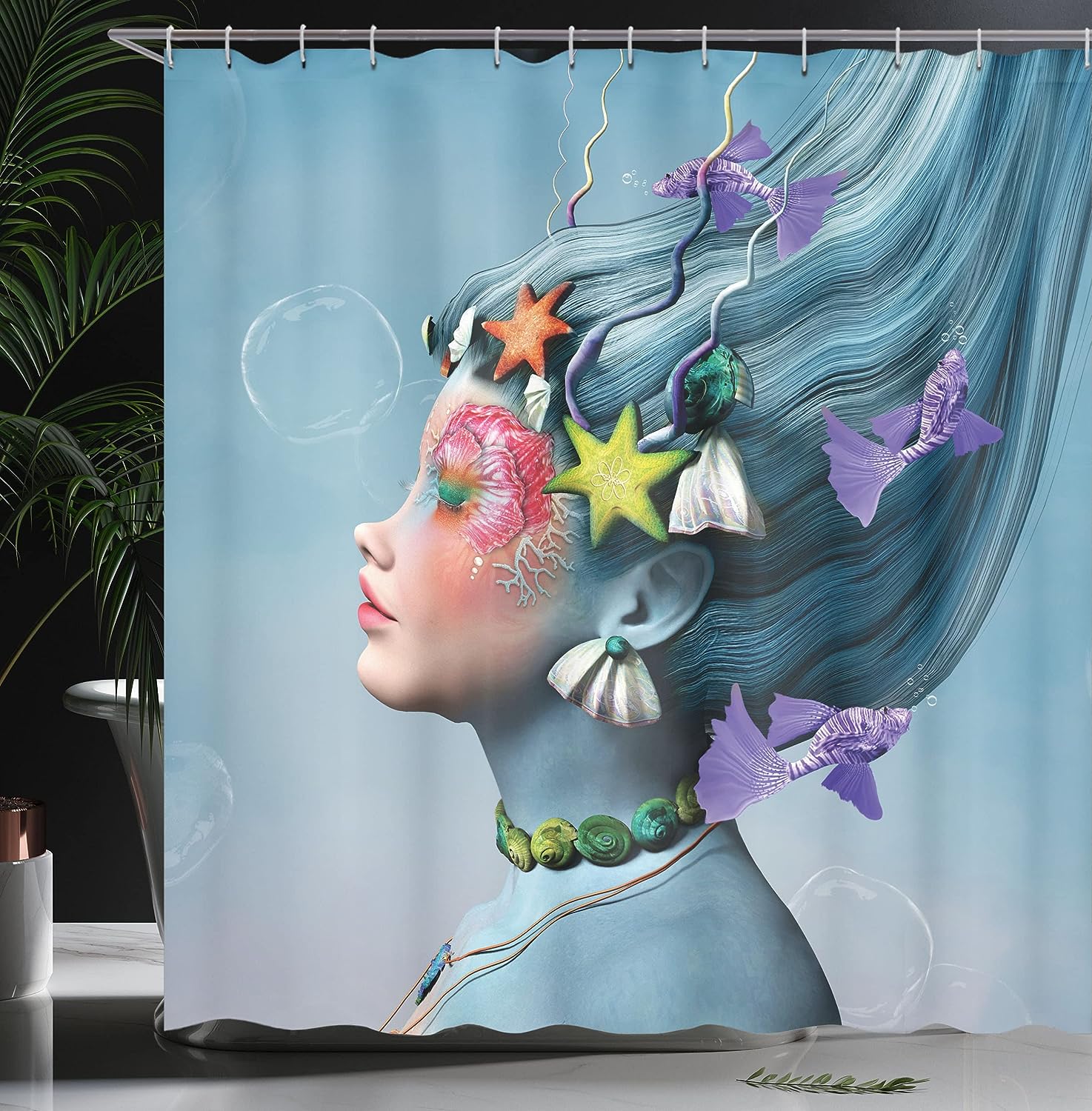 Multicolor Underwater Mermaid Shower Curtain with Starfishes and ...