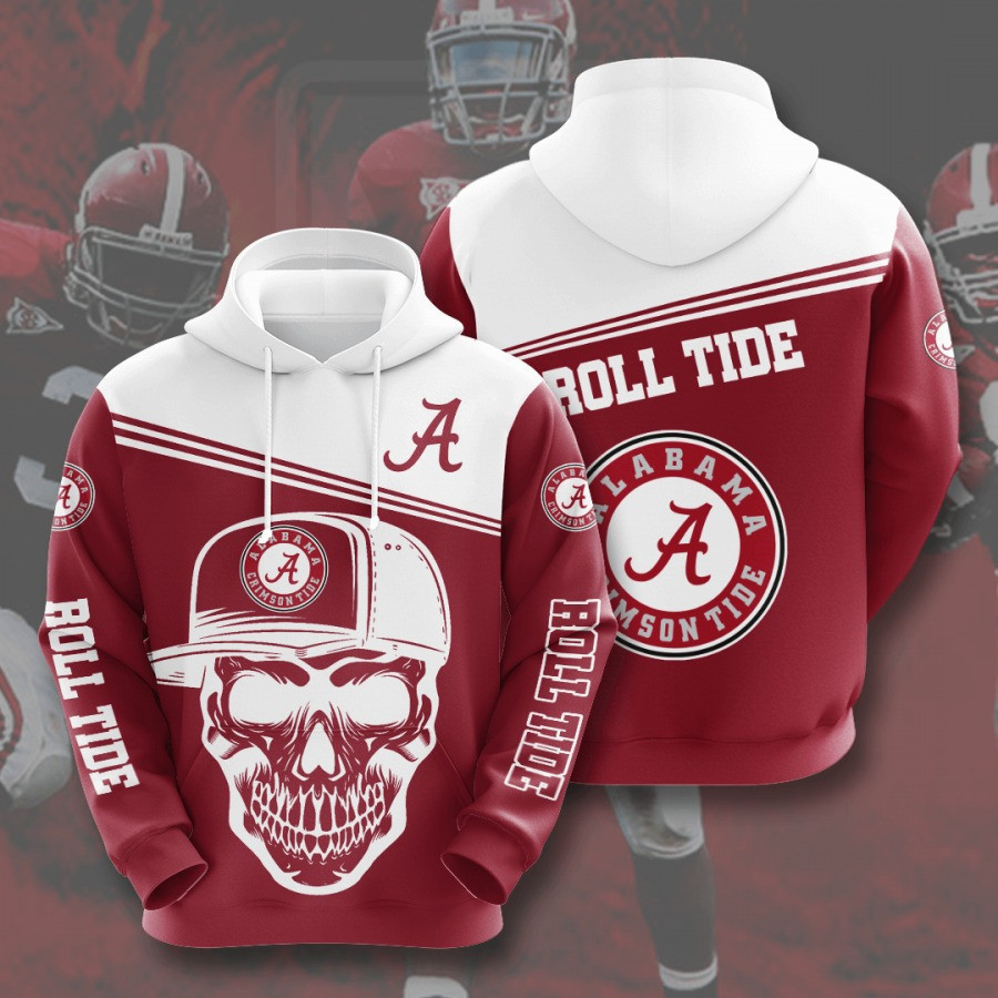 NCAA Alabama Crimson Tide Logo Skull Hat Pattern 3D Printed Pullover ...