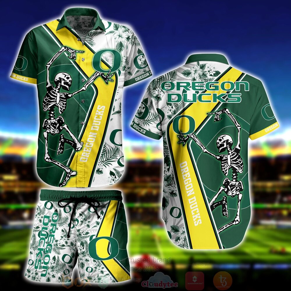 NCAA Oregon Ducks Skeleton Aloha Shirt - Bluefink