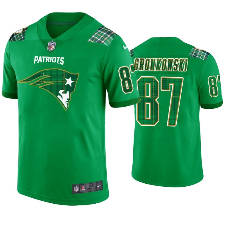 New England Patriots #87 Rob Gronkowski Jersey St. Patricks Day Kelly ...