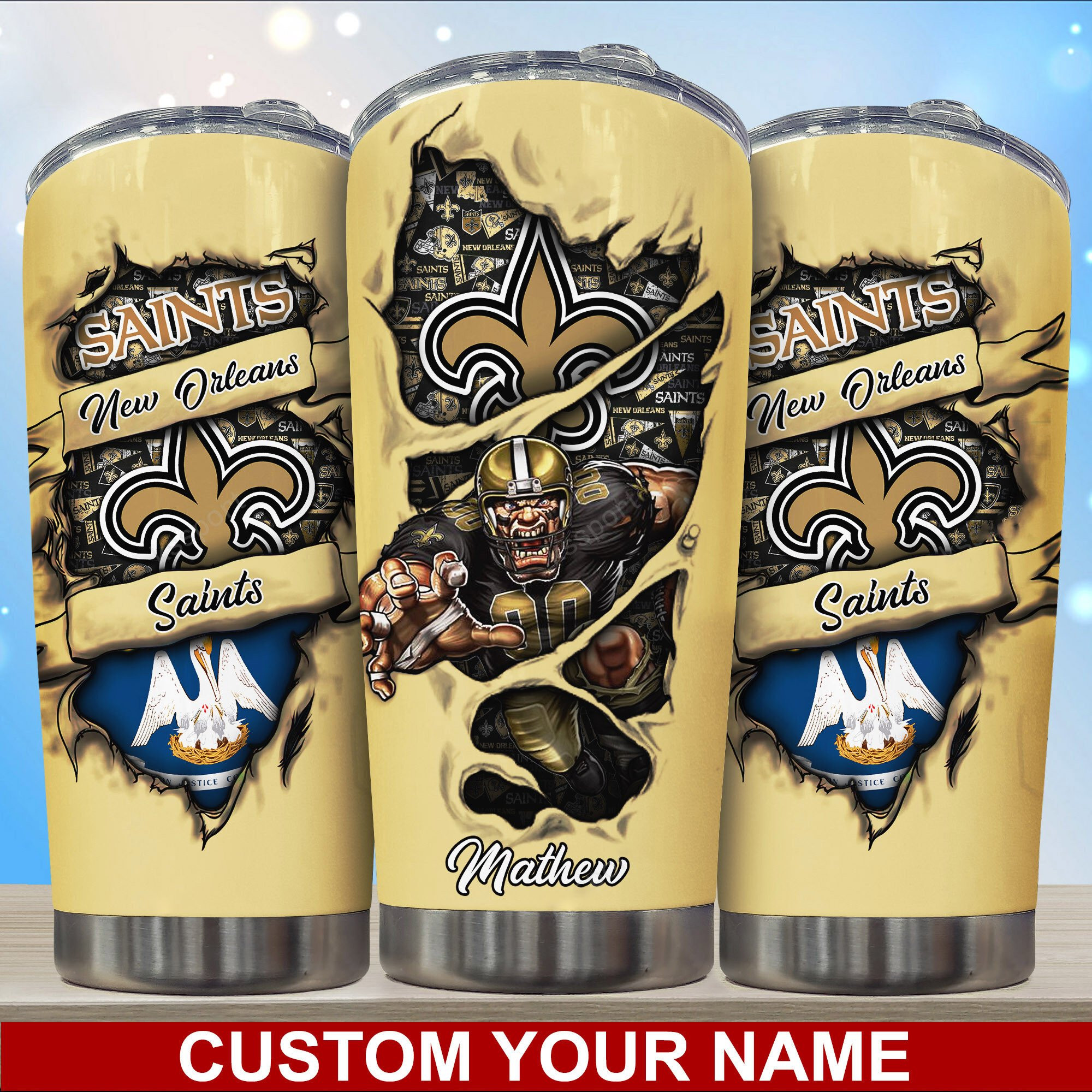 New Orleans Saints Custom Name Tumbler for NFL Fans - Bluefink