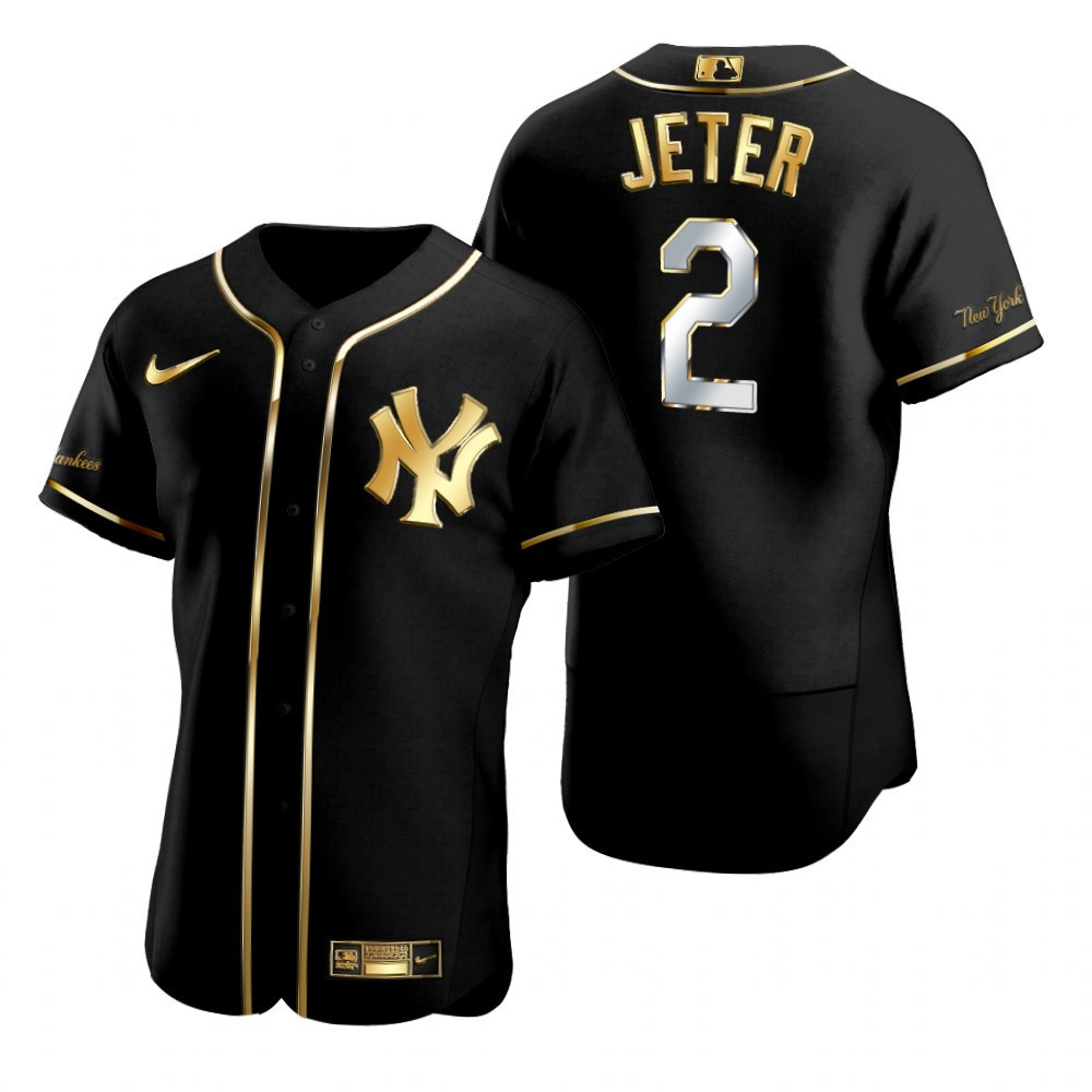 New York Yankees #2 Derek Jeter Mlb Golden Brandedition Black Jersey ...