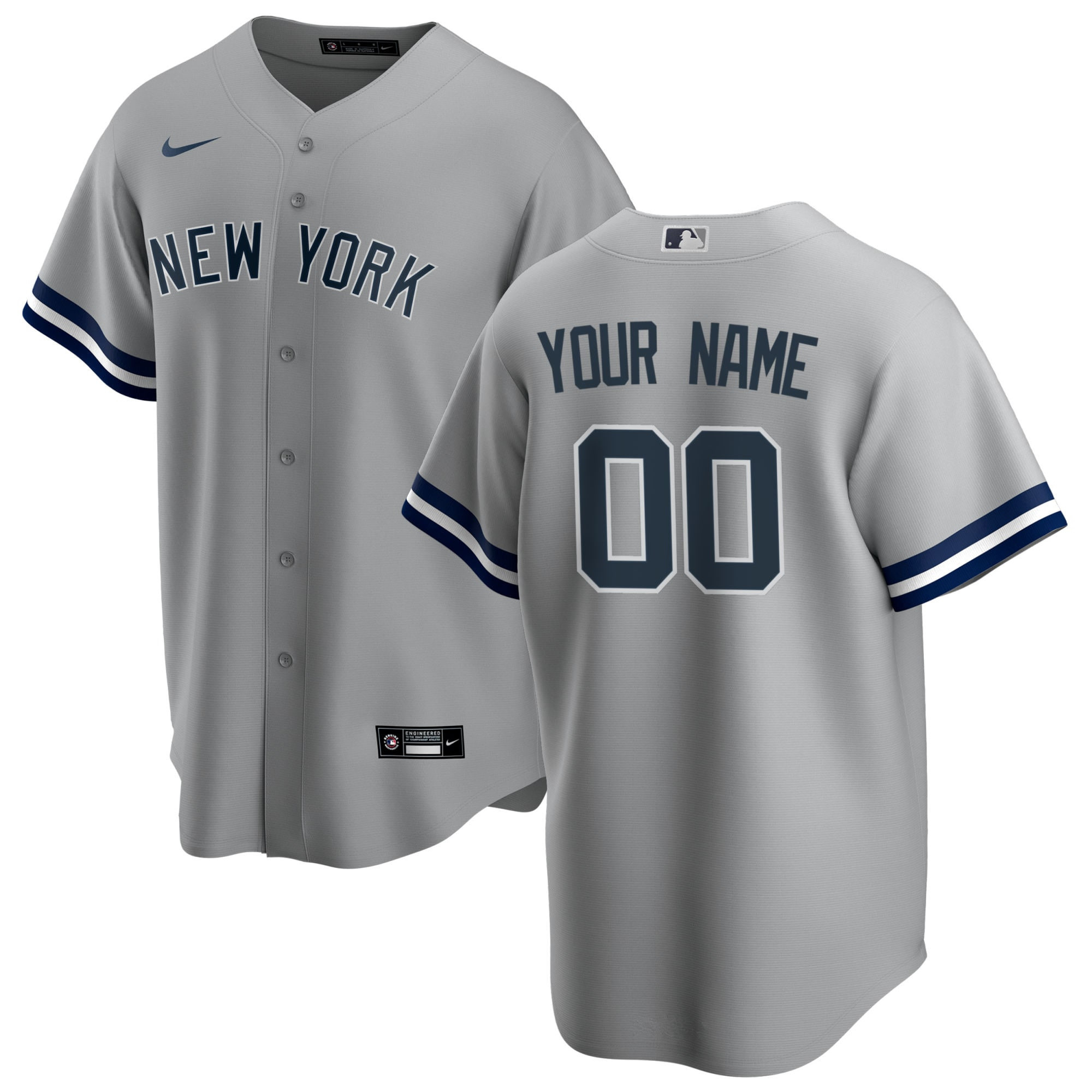 New York Yankees Road Replica Custom Jersey - Gray Custom Jerseys Mlb ...