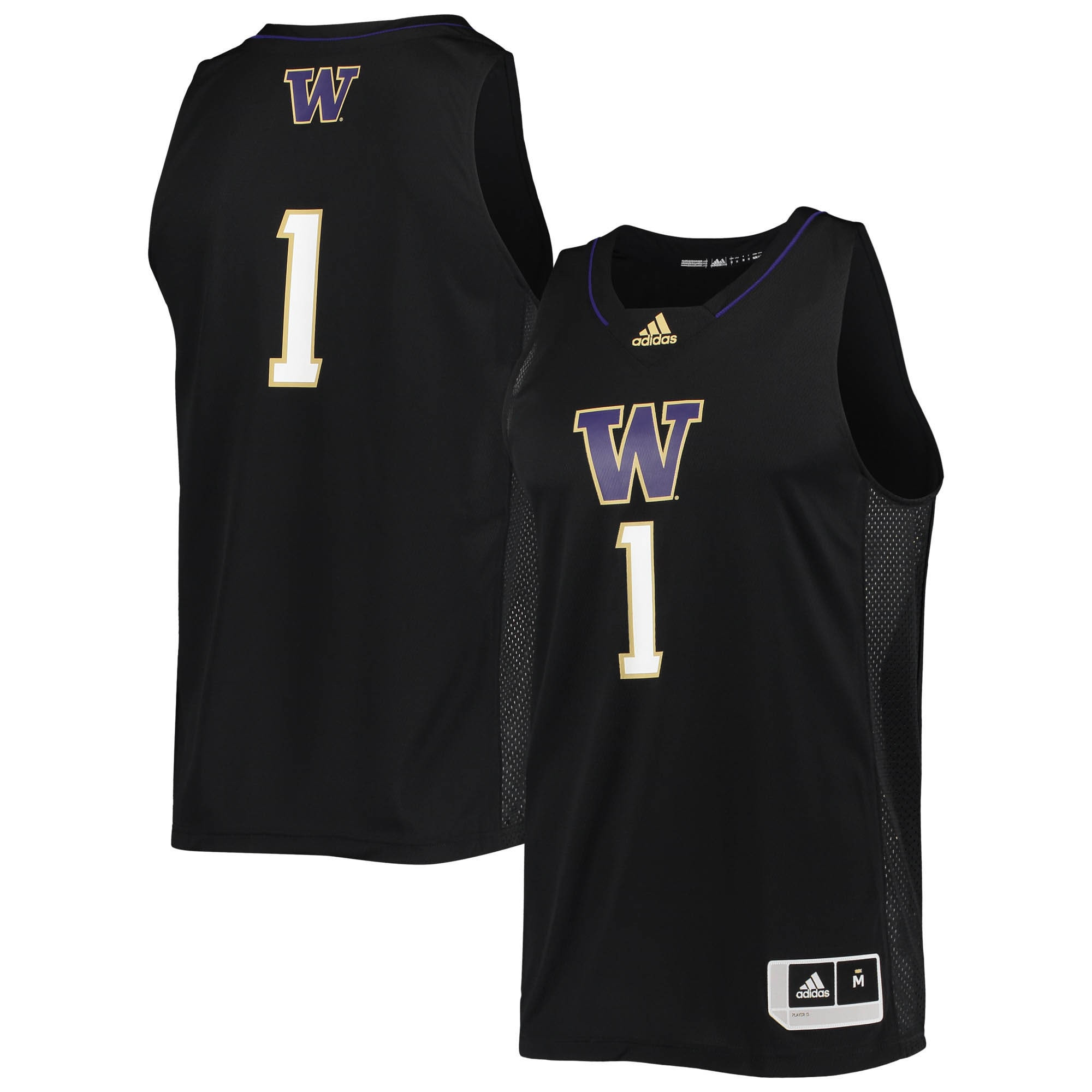 Number 1 Washington Huskies Adidas Swingman Basketball Jersey Black ...