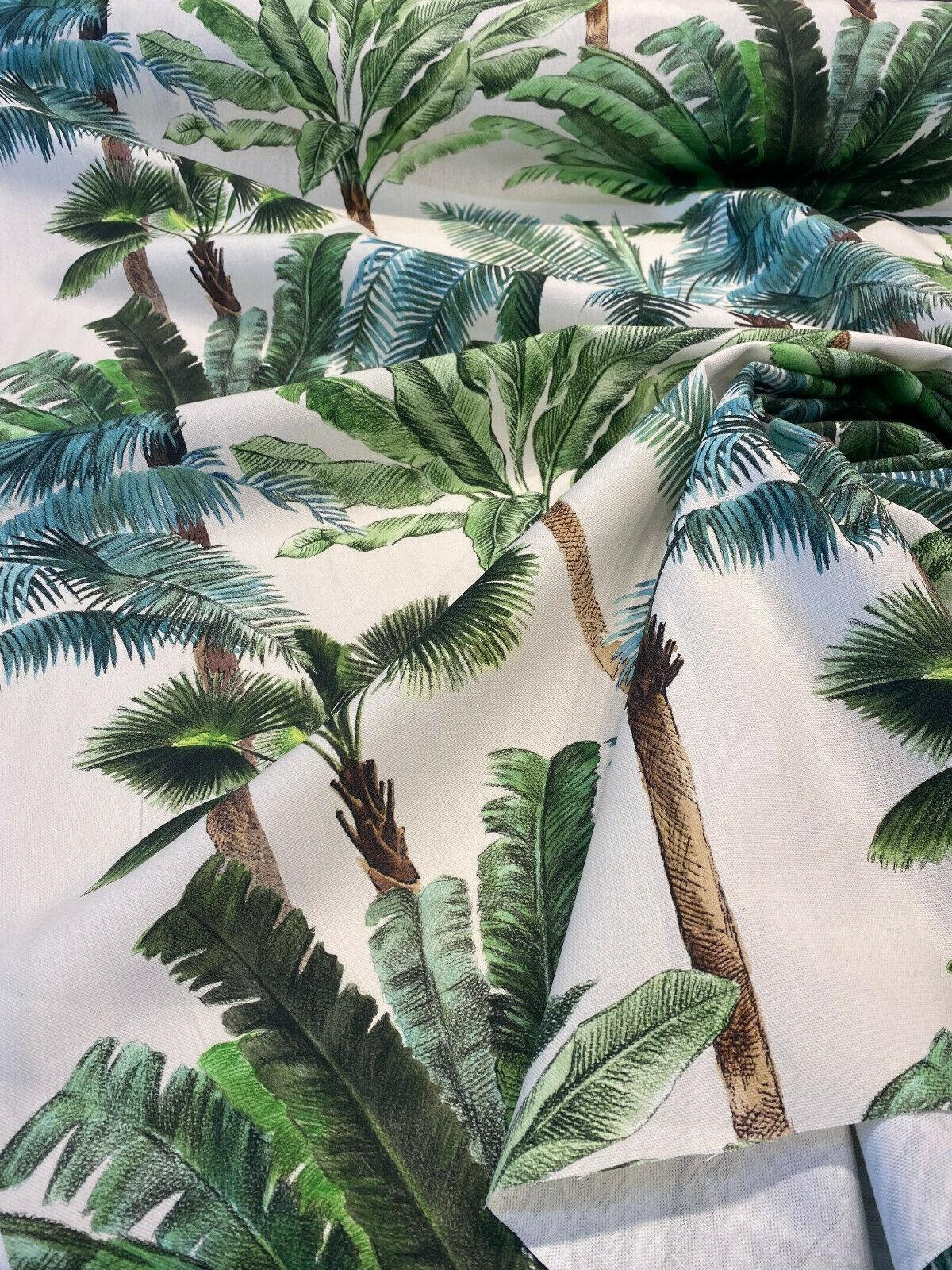 Palms Collection Leaves Cotton Drapery Upholstery Fabric - Bluefink