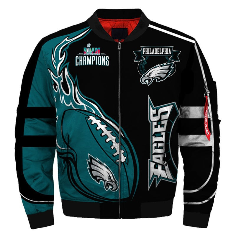 Philadelphia Eagles Super Bowl LVII Champions Black Green Bomber Jacket ...