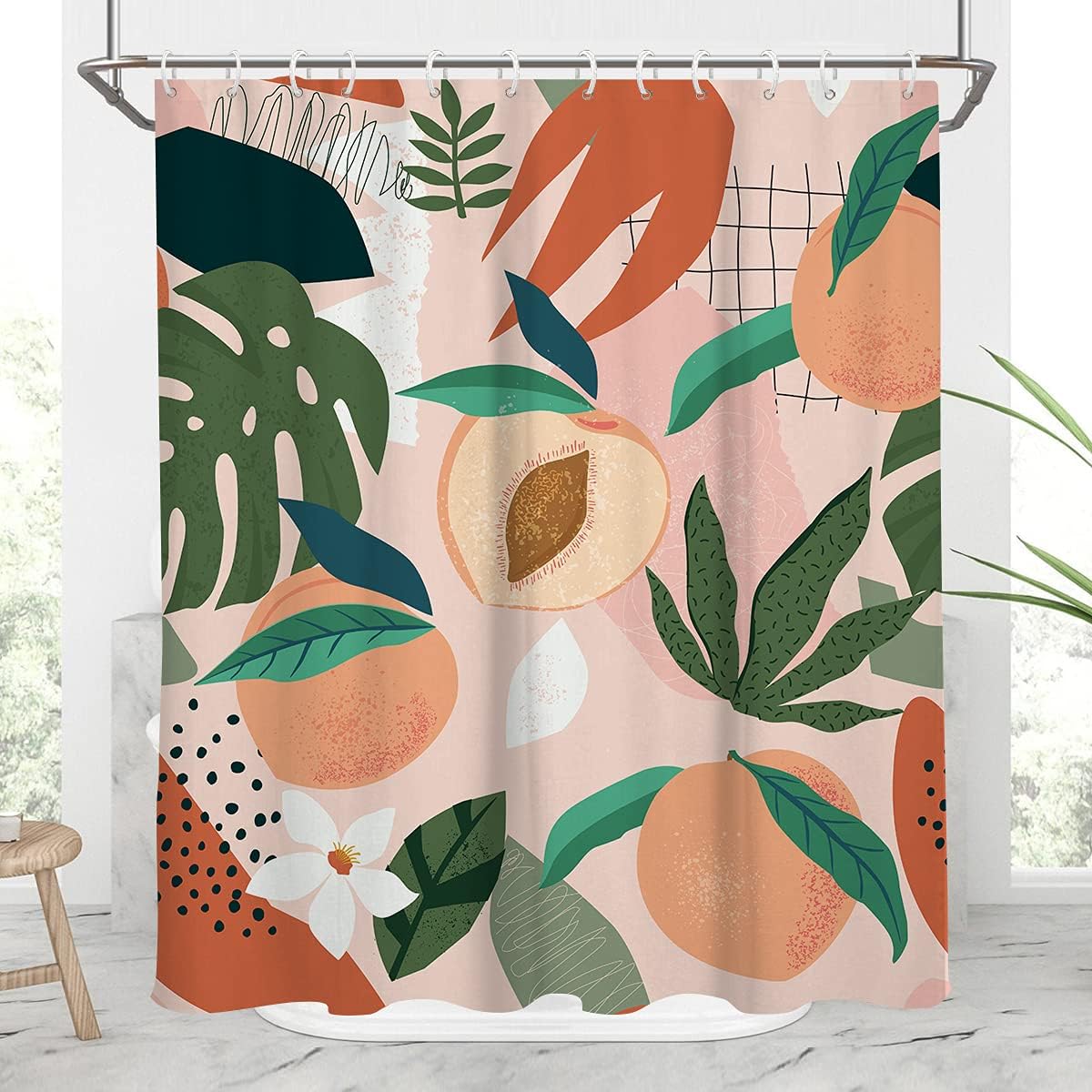 Pink Peach Shower Curtain with Fruit Plant Botanical Design - Perfect ...