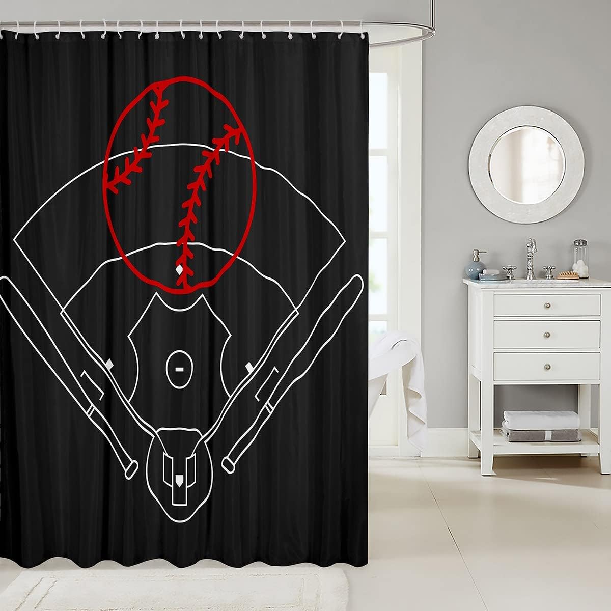 Red Baseball Bat Sporting Equipment Shower Curtain for Boys Bathroom ...