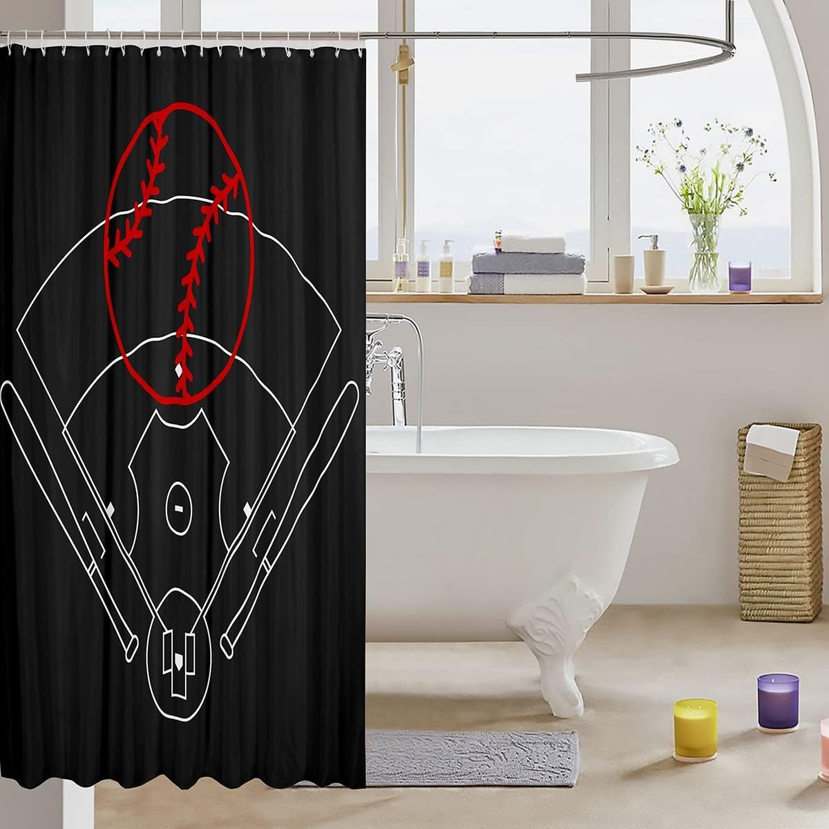 Red Baseball Bat Sporting Equipment Shower Curtain for Boys Bathroom ...