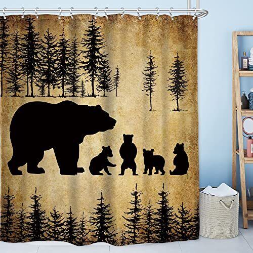 Rustic Bear Shower Curtain Perfect for a Cabin Wildlife Bathroom - Bluefink
