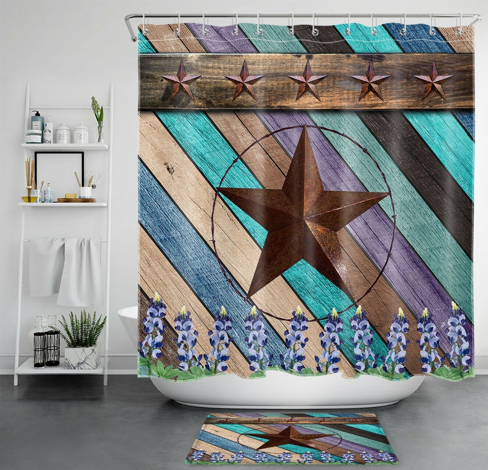 Rustic Wood Board Retro Star Texas Shower Curtain for a Rustic and ...
