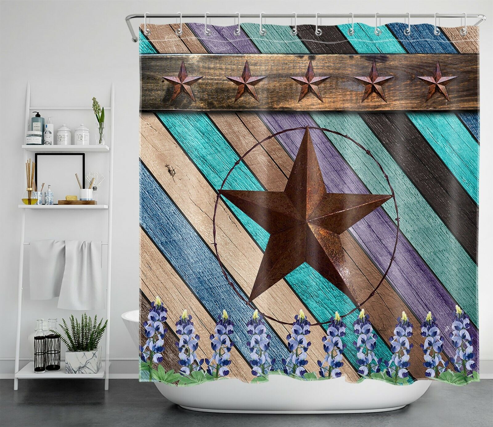 Rustic Wood Board Retro Star Texas Shower Curtain for a Rustic and ...