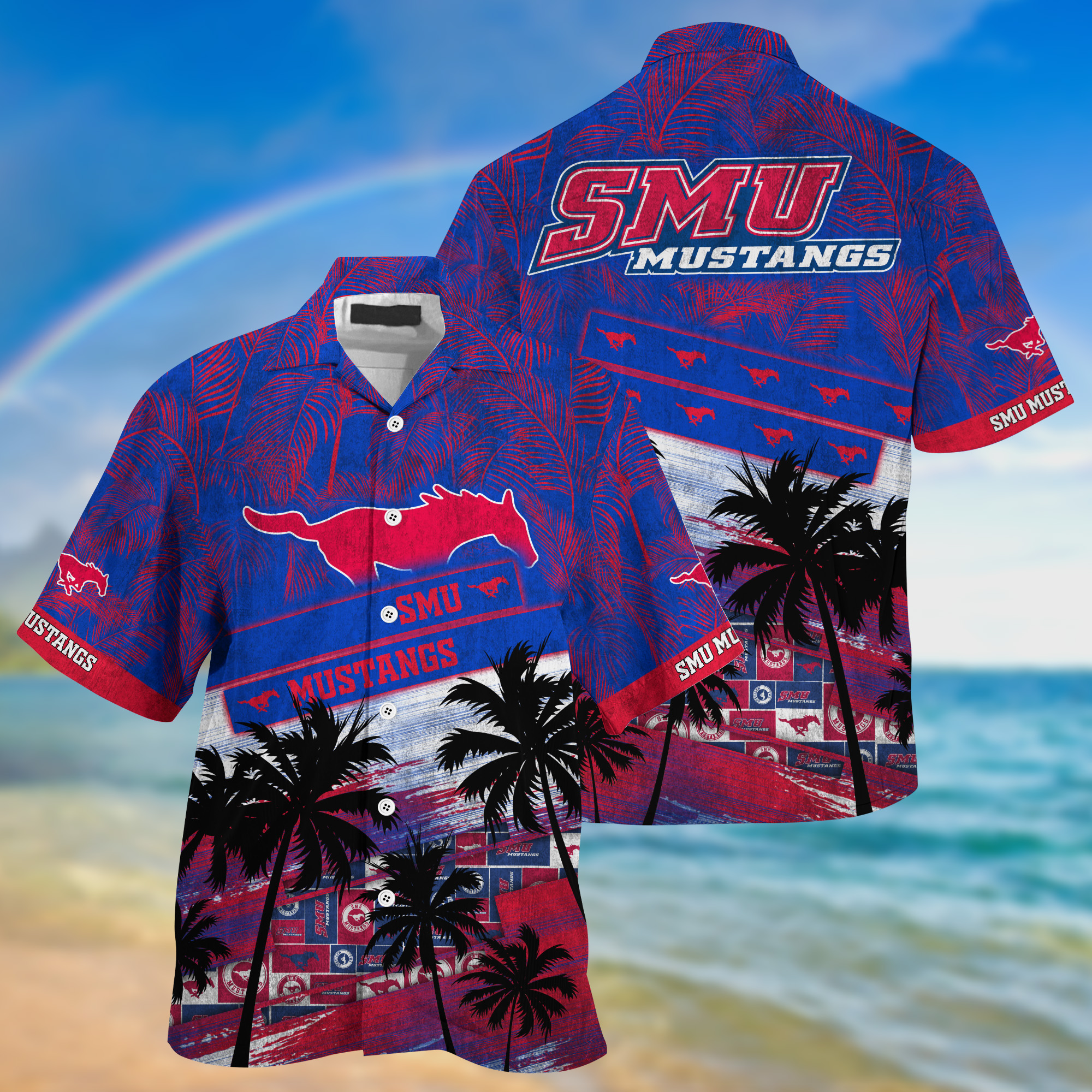 SMU Mustangs NCAA Palm Tree Pattern Hawaii Shirt For Sports Fans - Bluefink