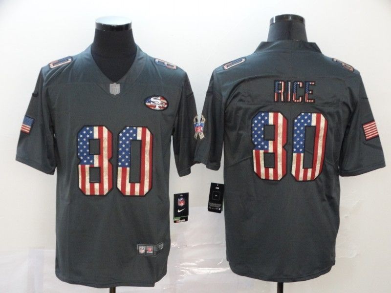 San Francisco 49ers Jerry Rice #80 Nfl 2020 American Flag Grey Jersey ...