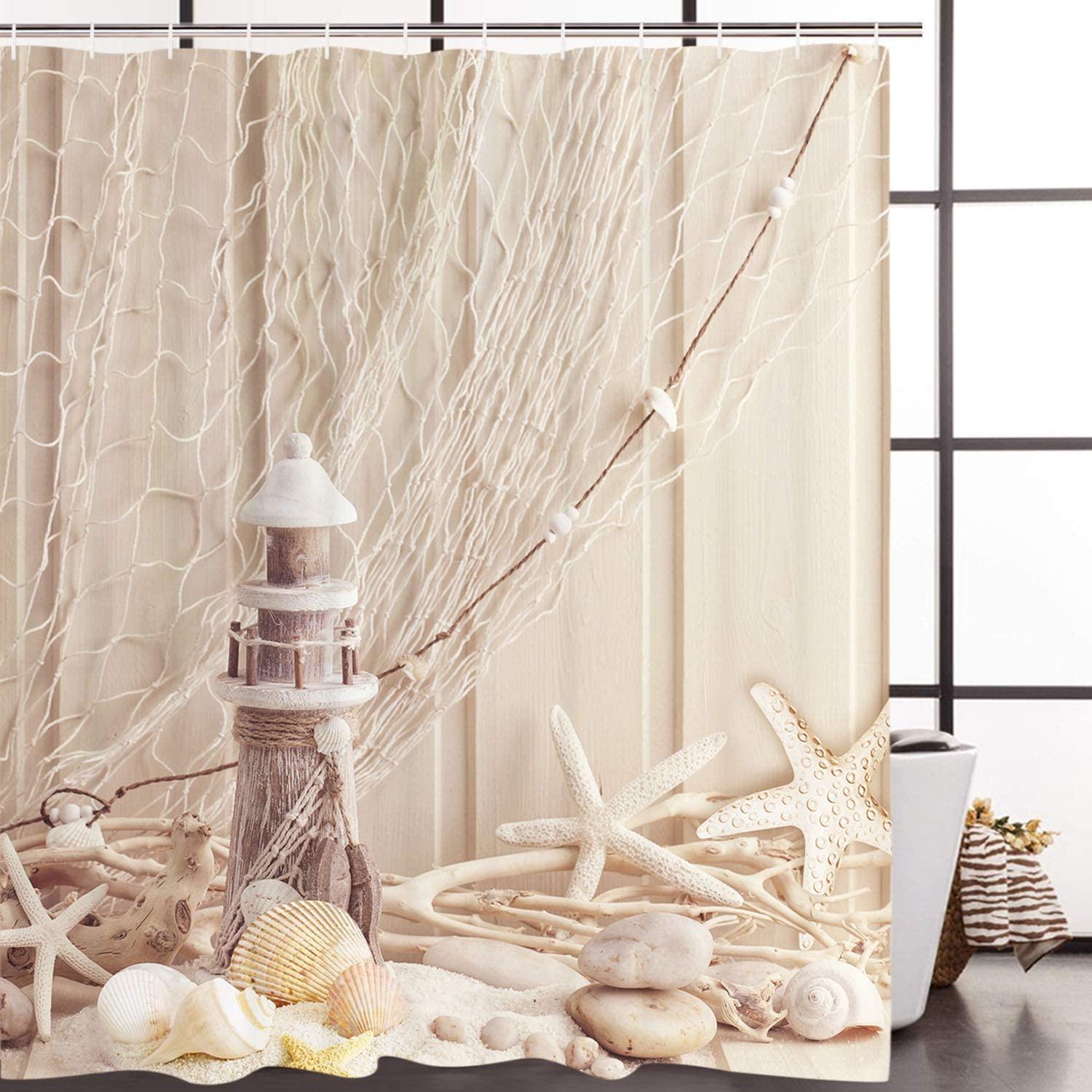 Seashell and Starfish Beach Shower Curtain - Bluefink