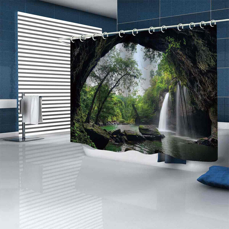 Serene Waterfall - 3D Landscape Forest Waterfall Shower Curtain for ...