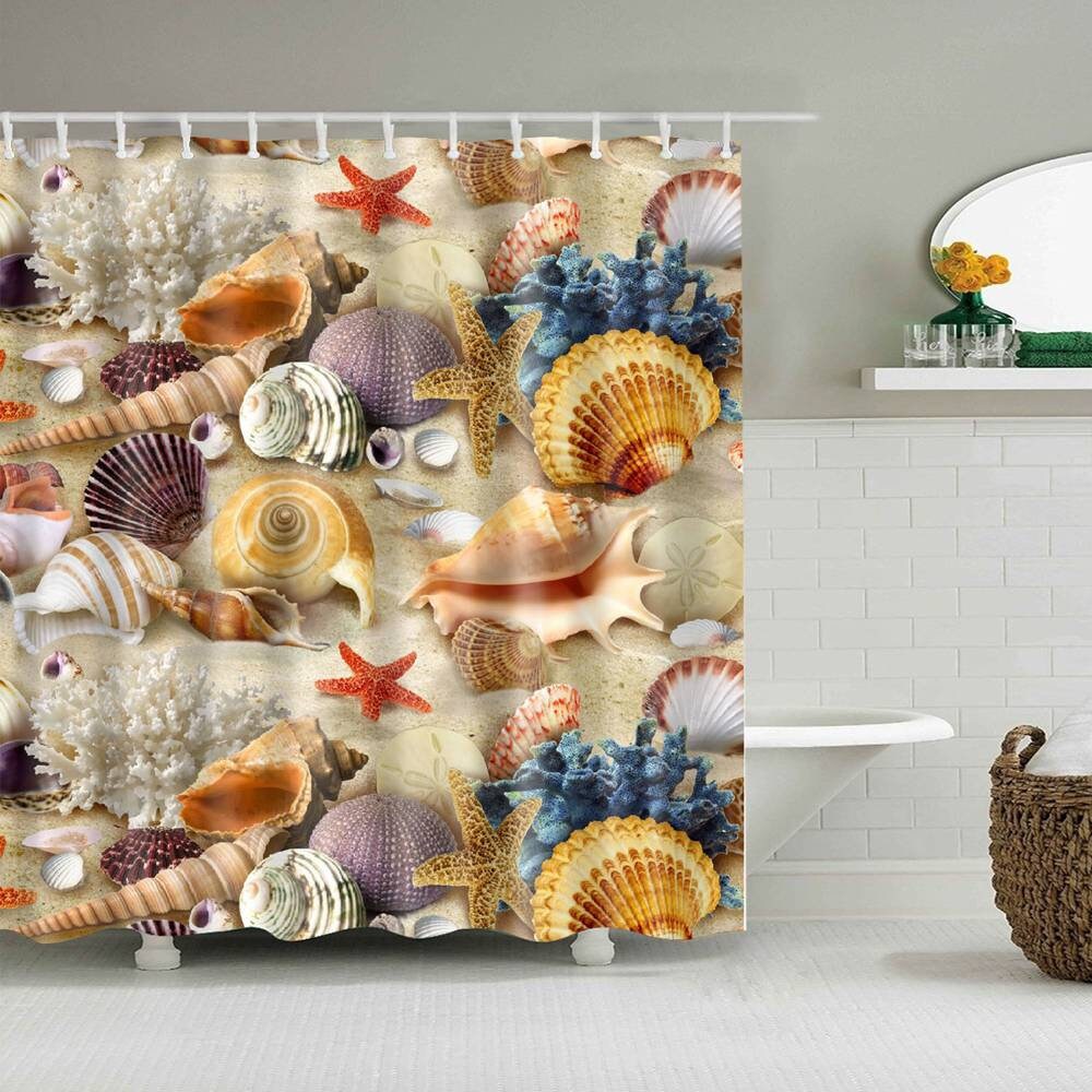 Shells and Starfish Shower Curtain for Your Beachy Bathroom Decor ...