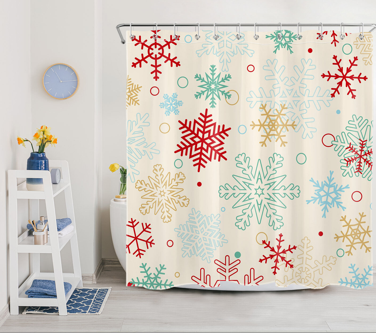 Snowflake Shower Curtain for a Winter Wonderland Bathroom Decor - Bluefink