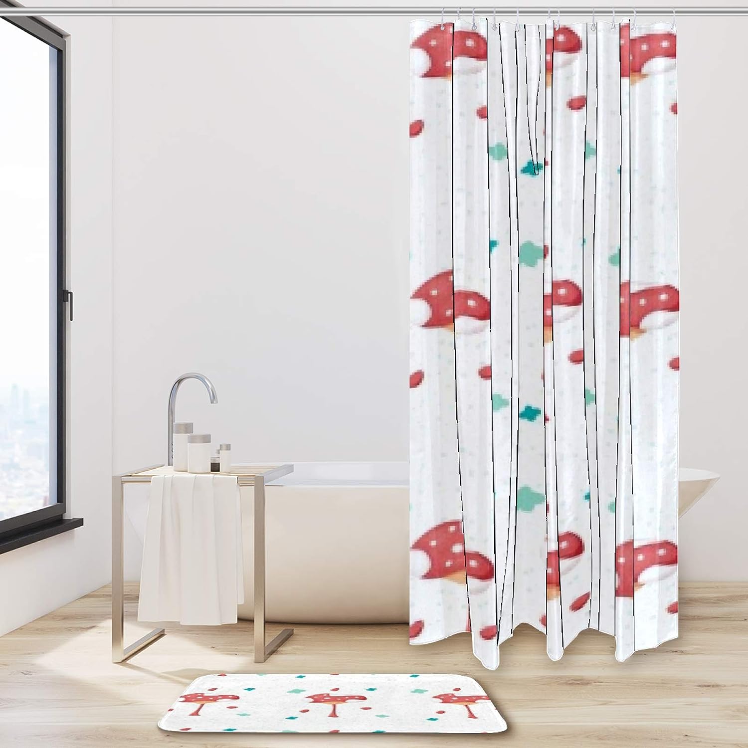 Speckled Mushroom Fabric Bathroom Shower Curtain - Durable Waterproof ...