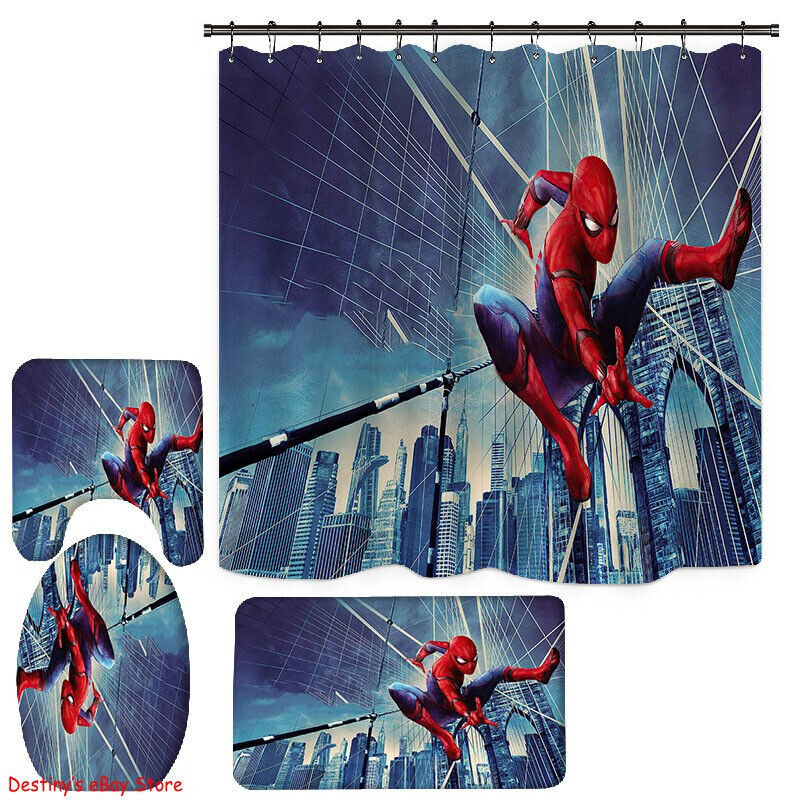 Spiderman Bathroom Shower Curtain with Foot Mat - Bluefink
