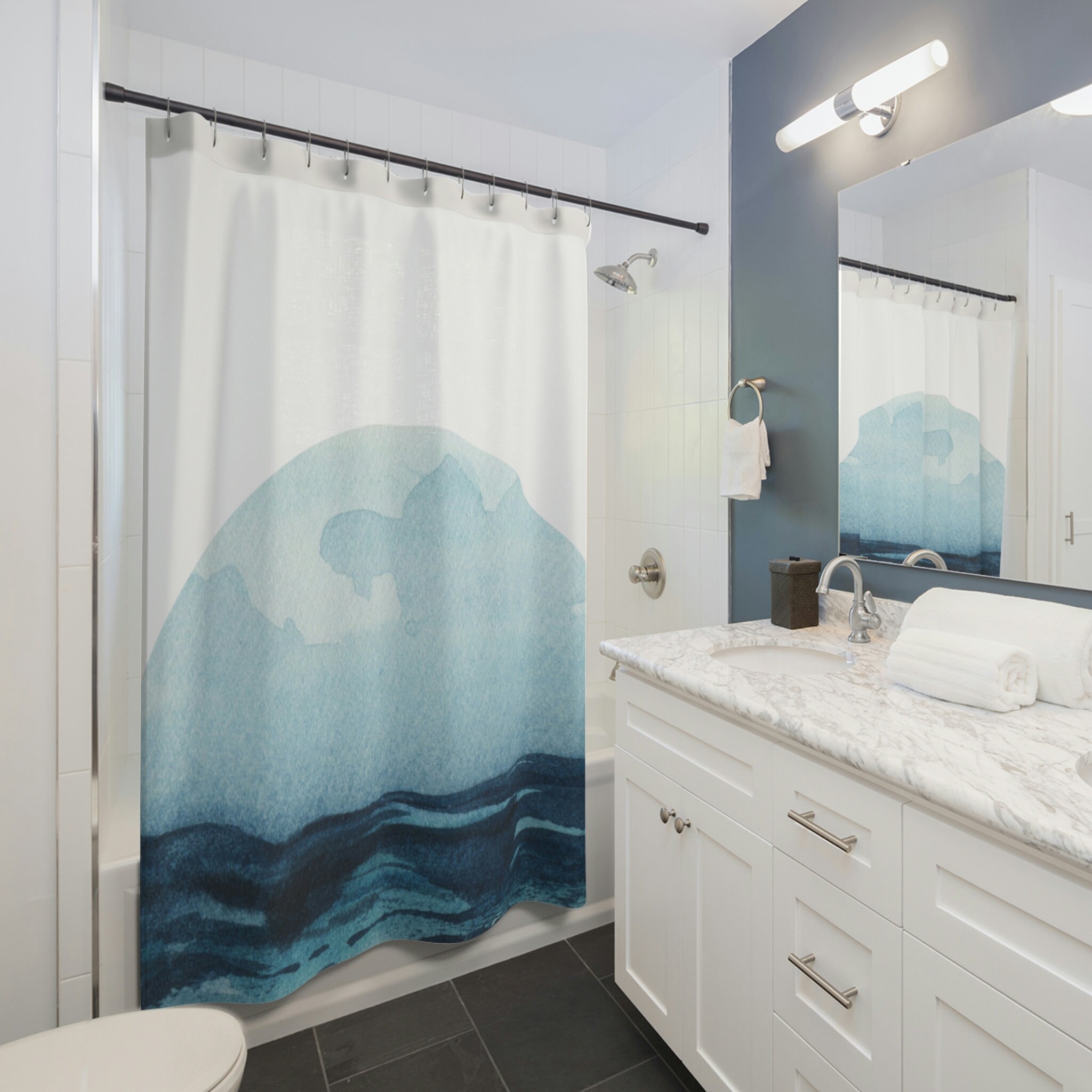 Stylish Blue Water Boho Moon Ocean Shower Curtain for Natural Vibe ...