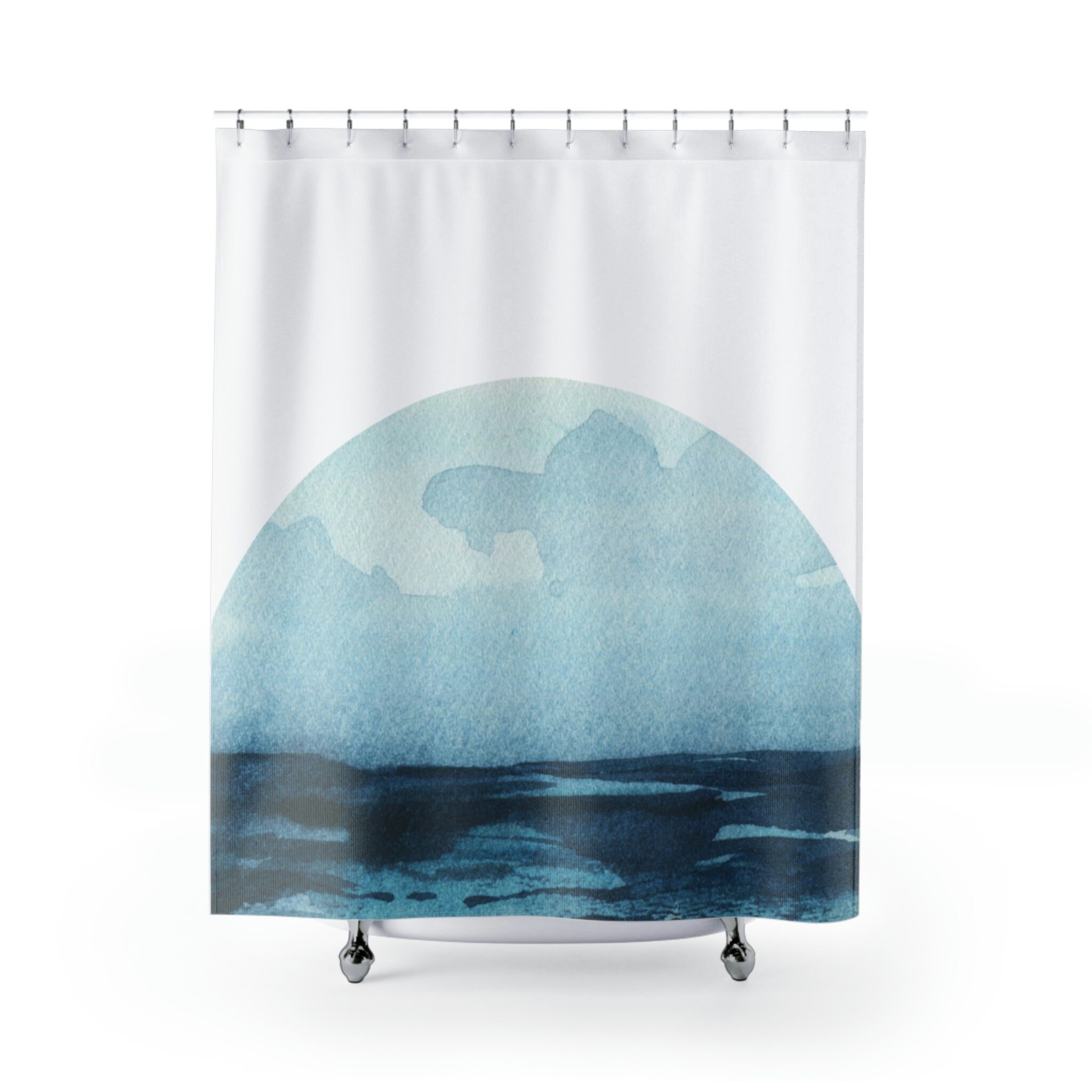 Stylish Blue Water Boho Moon Ocean Shower Curtain for Natural Vibe ...