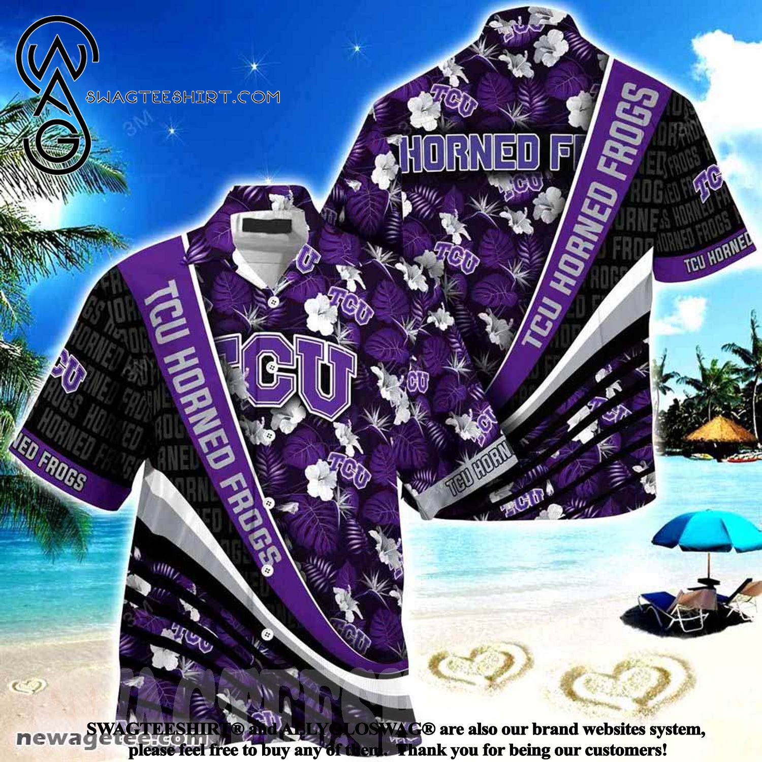 Tcu Horned Frogs With Tropical Flower Pattern Summer Beach Hawaiian ...