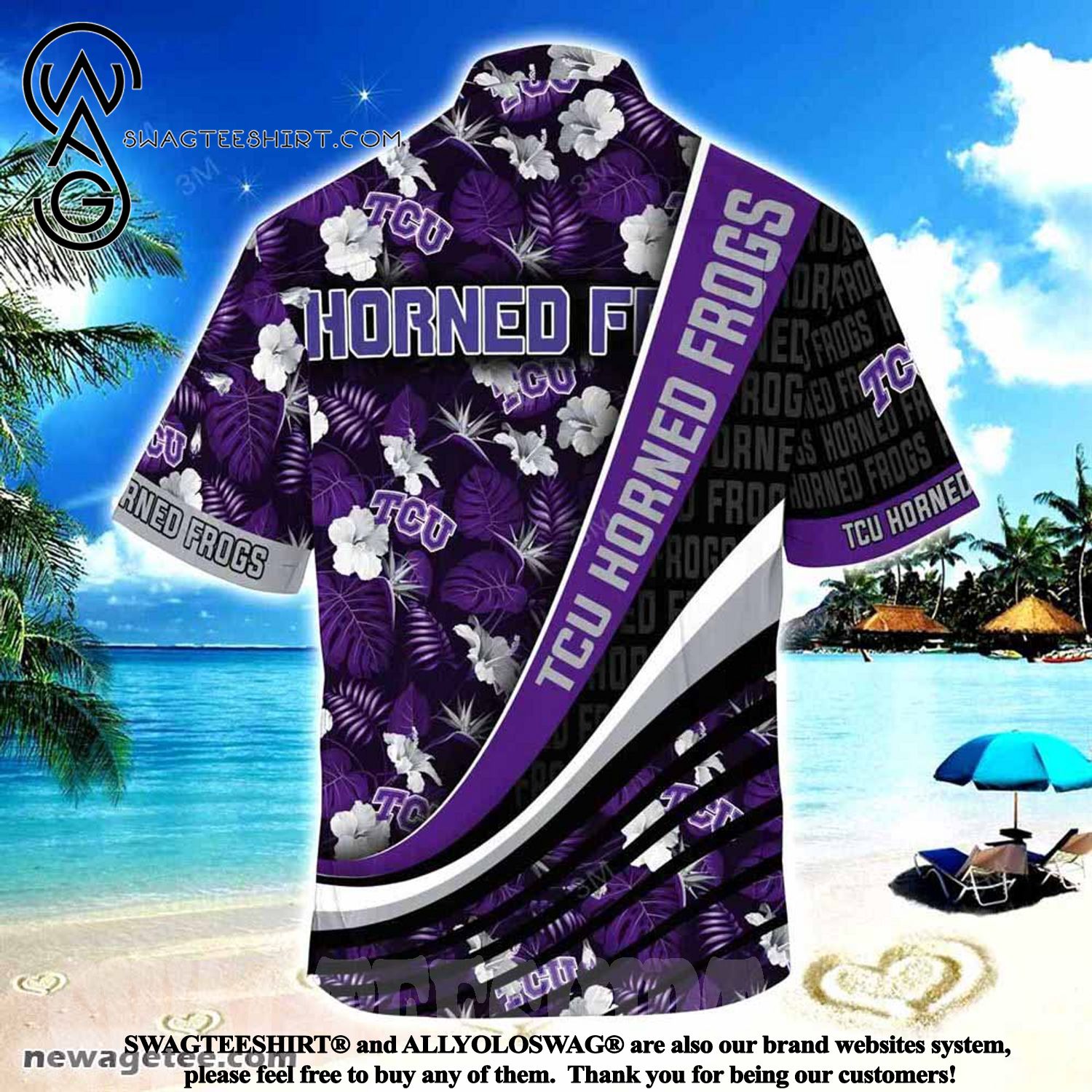 Tcu Horned Frogs With Tropical Flower Pattern Summer Beach Hawaiian ...