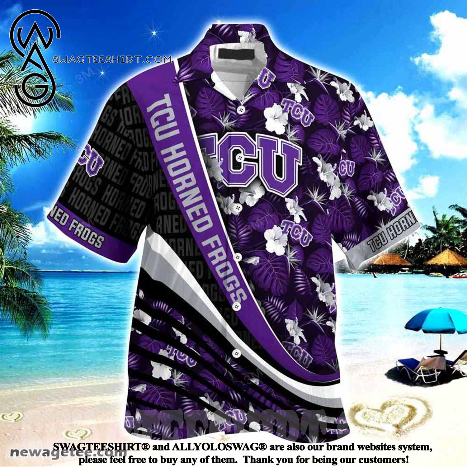 Tcu Horned Frogs With Tropical Flower Pattern Summer Beach Hawaiian ...