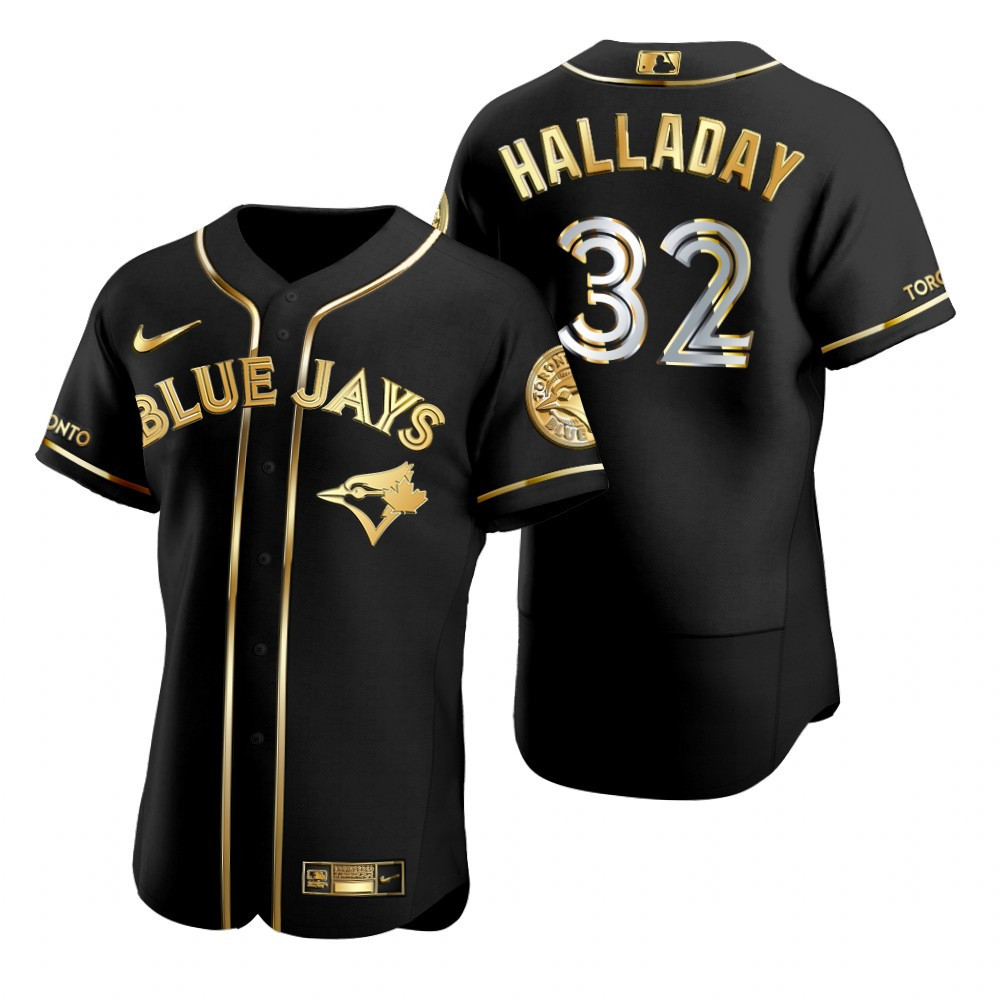 Toronto Blue Jays #32 Roy Halladay Mlb Golden Brandedition Black Jersey ...
