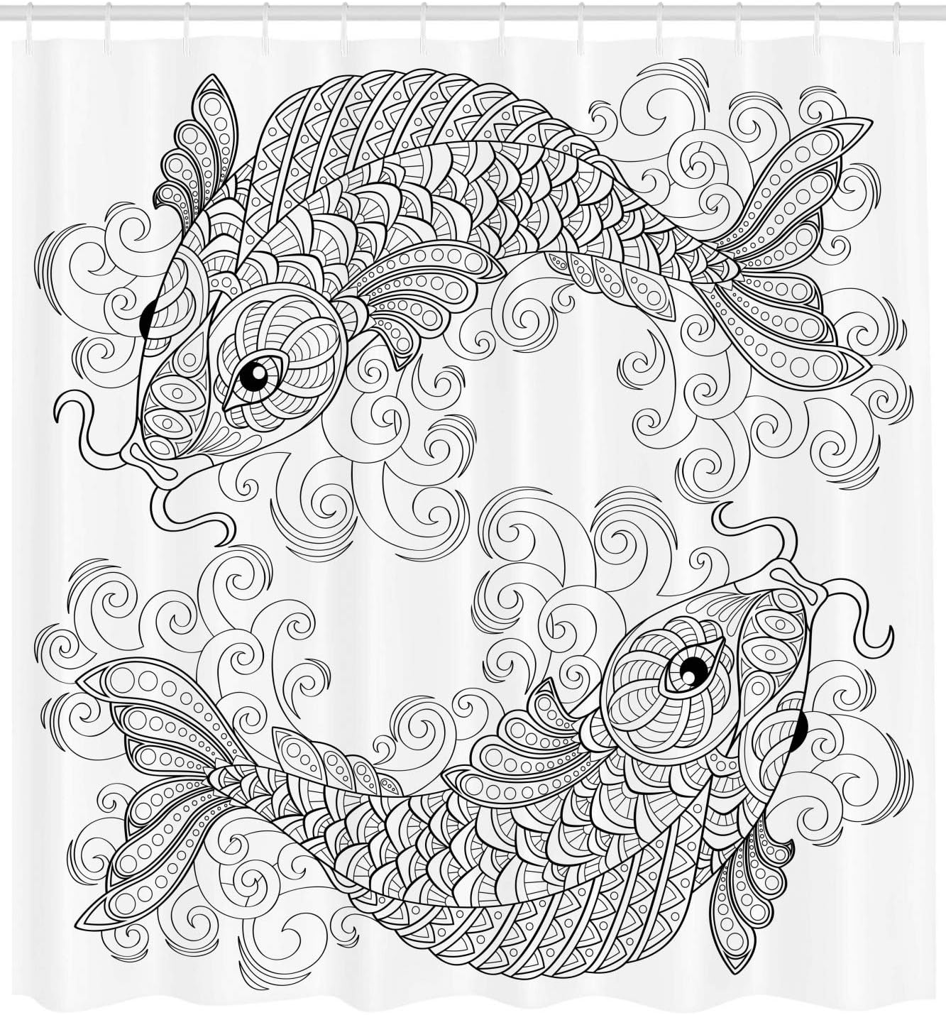 Traditional Koi Fish Pattern Shower Curtain, Image Print Cloth Bathroom ...