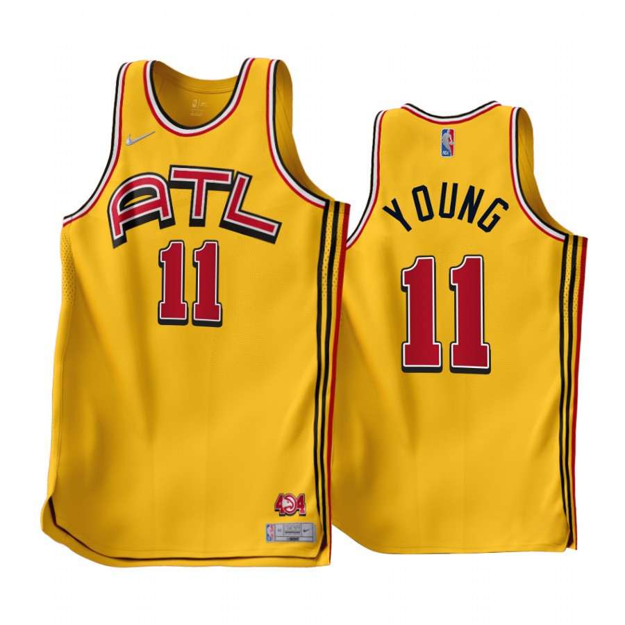Trae Young 11 2022-23 Atlanta Hawks Gold Earned Edition Jersey - Bluefink