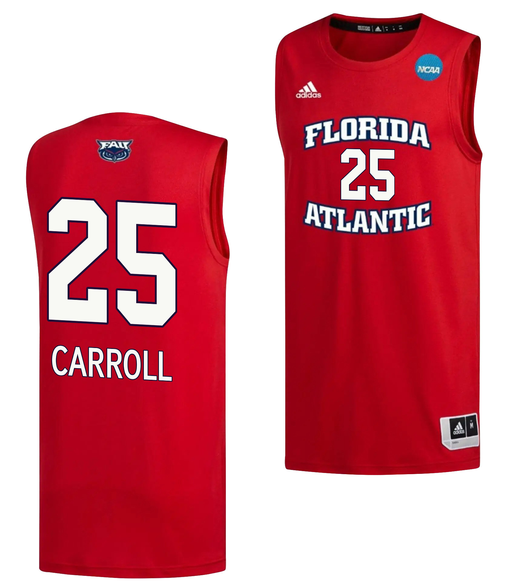 Tre Carroll 25 FAU Owls 2023 March Madness Basketball Men Jersey- Red ...