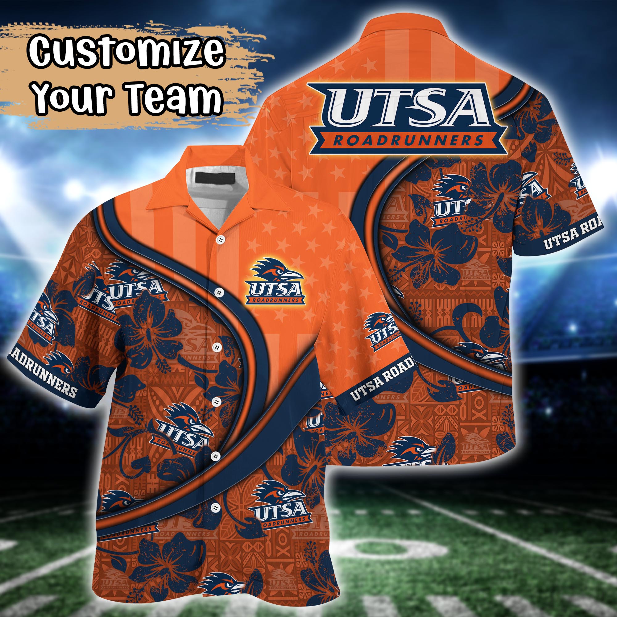 UTSA Roadrunners NCAA US Flag Flower Hawaii Shirt For Fans - Bluefink