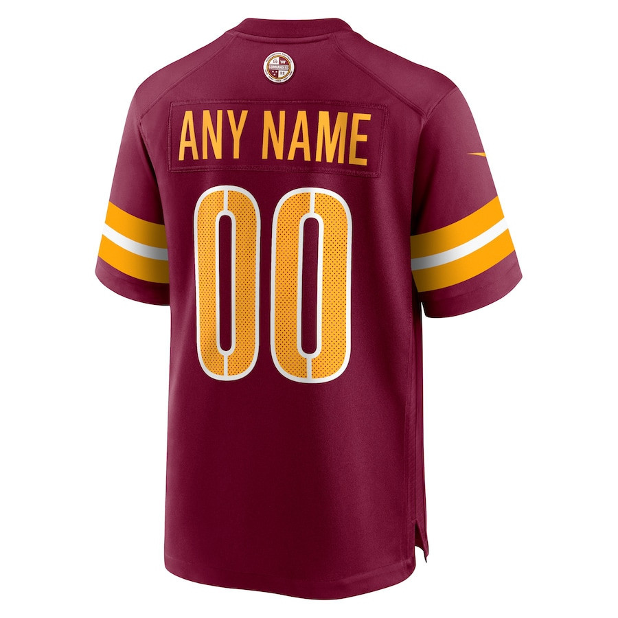 Washington Commanders Game Custom 00 Player Jersey - Burgundy - Bluefink