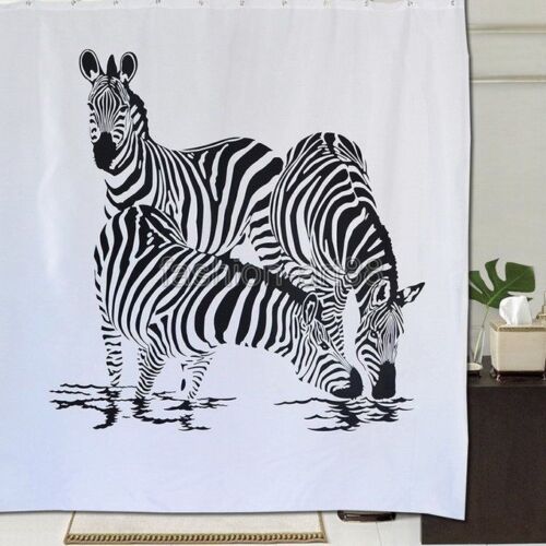 Zebra Print Shower Curtain - Black and White Bathroom Decor with Animal ...