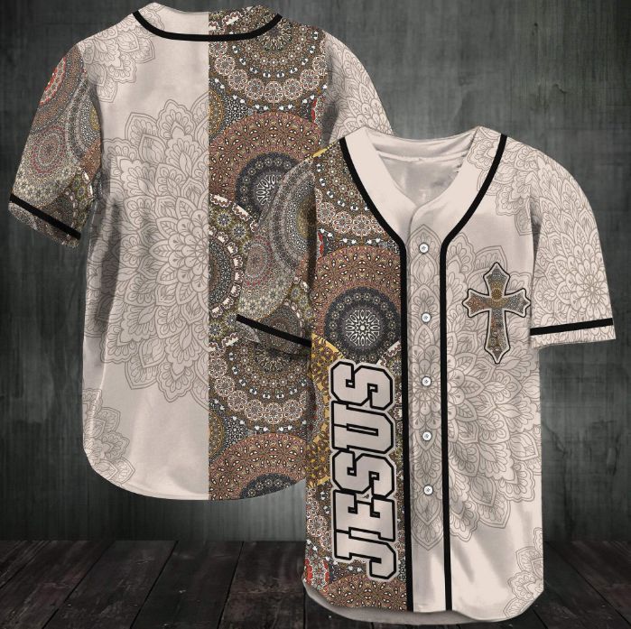 Amazing Jesus Mandala Brown Personalized 3d Baseball Jersey - Bluefink