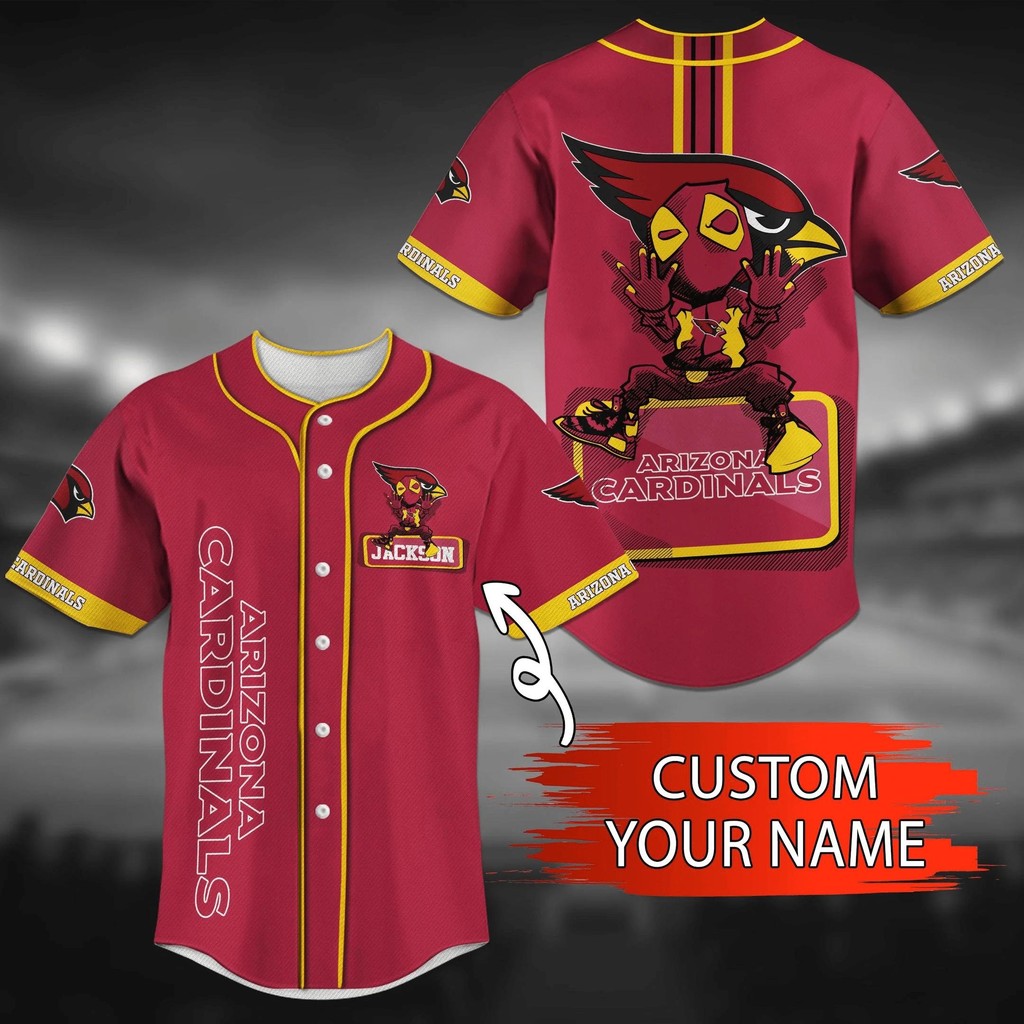 Arizona Cardinals Fan Apparel with Custom Name Baseball Jersey Shirt ...