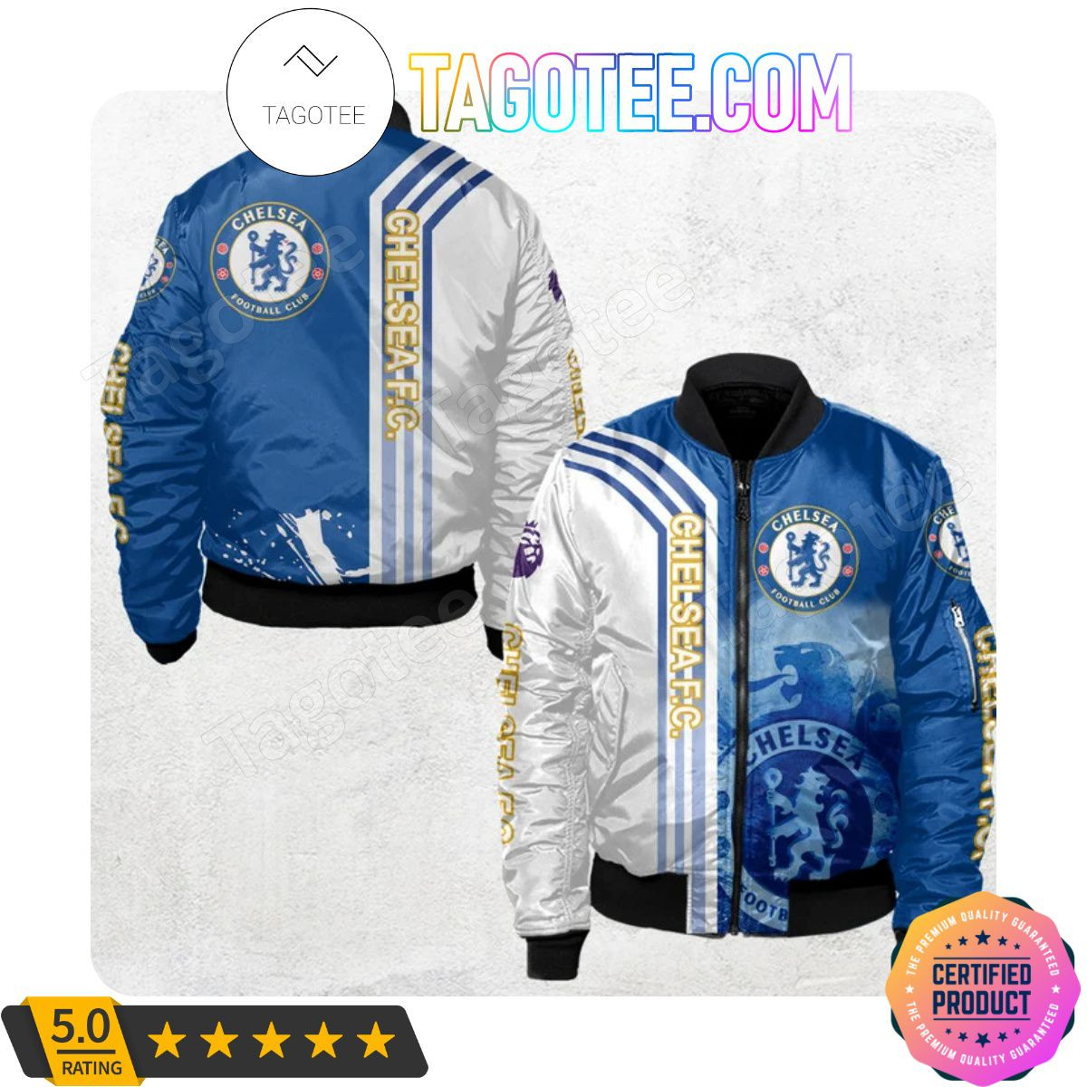 Chelsea FC Blue White Bomber Jacket V4 - Bluefink