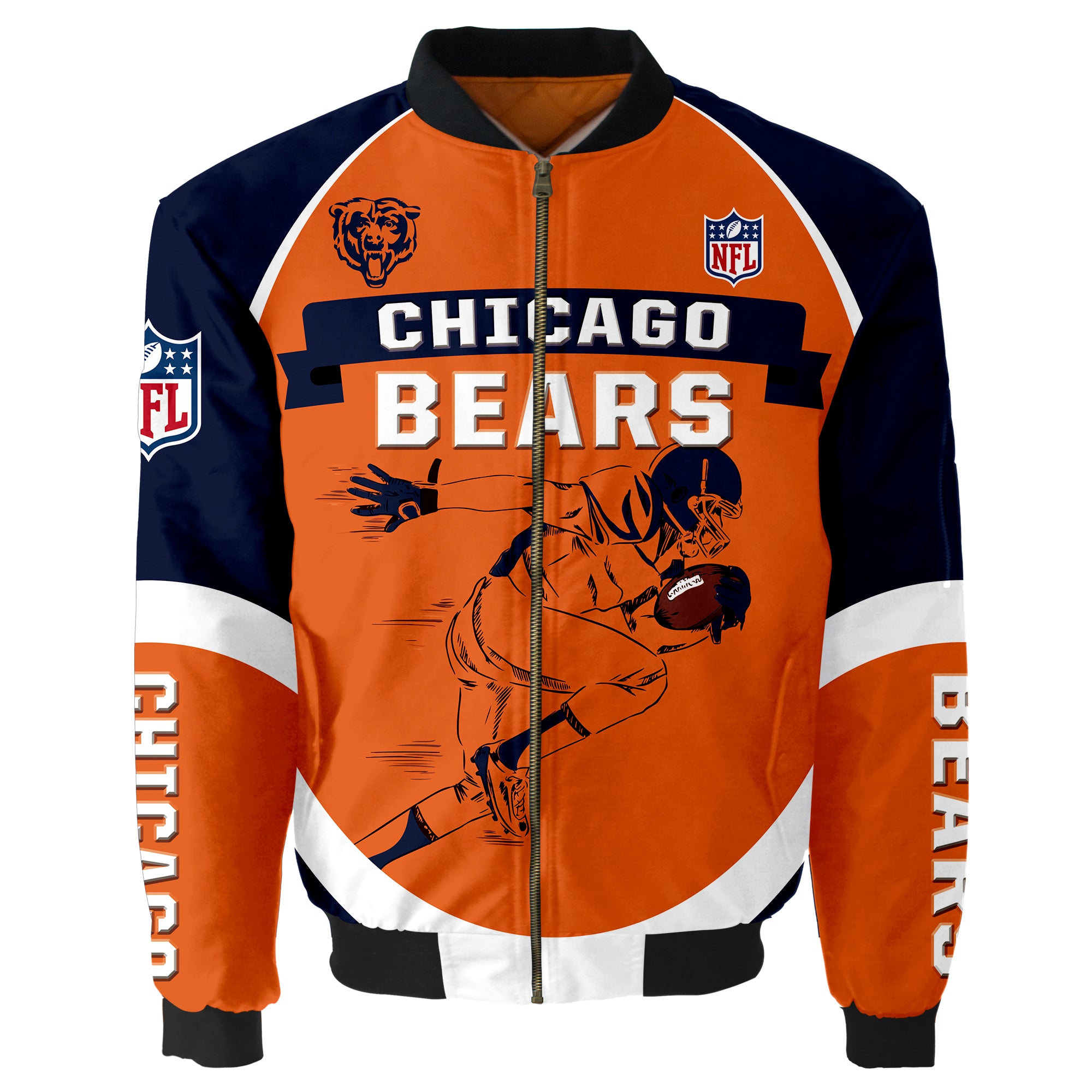 Chicago Bears Bomber Jacket Graphic Player Running - Bluefink