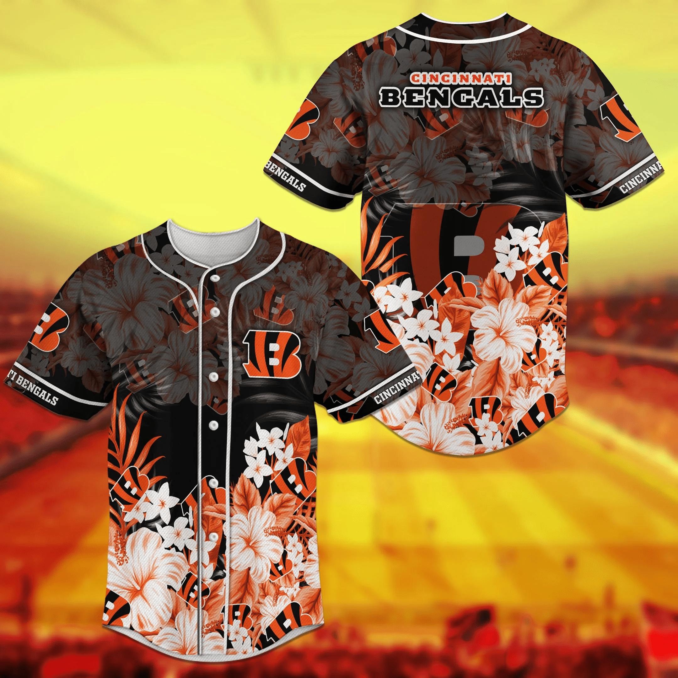 Cincinnati Bengals NFL Baseball Jersey Shirt with Flower Design - Bluefink