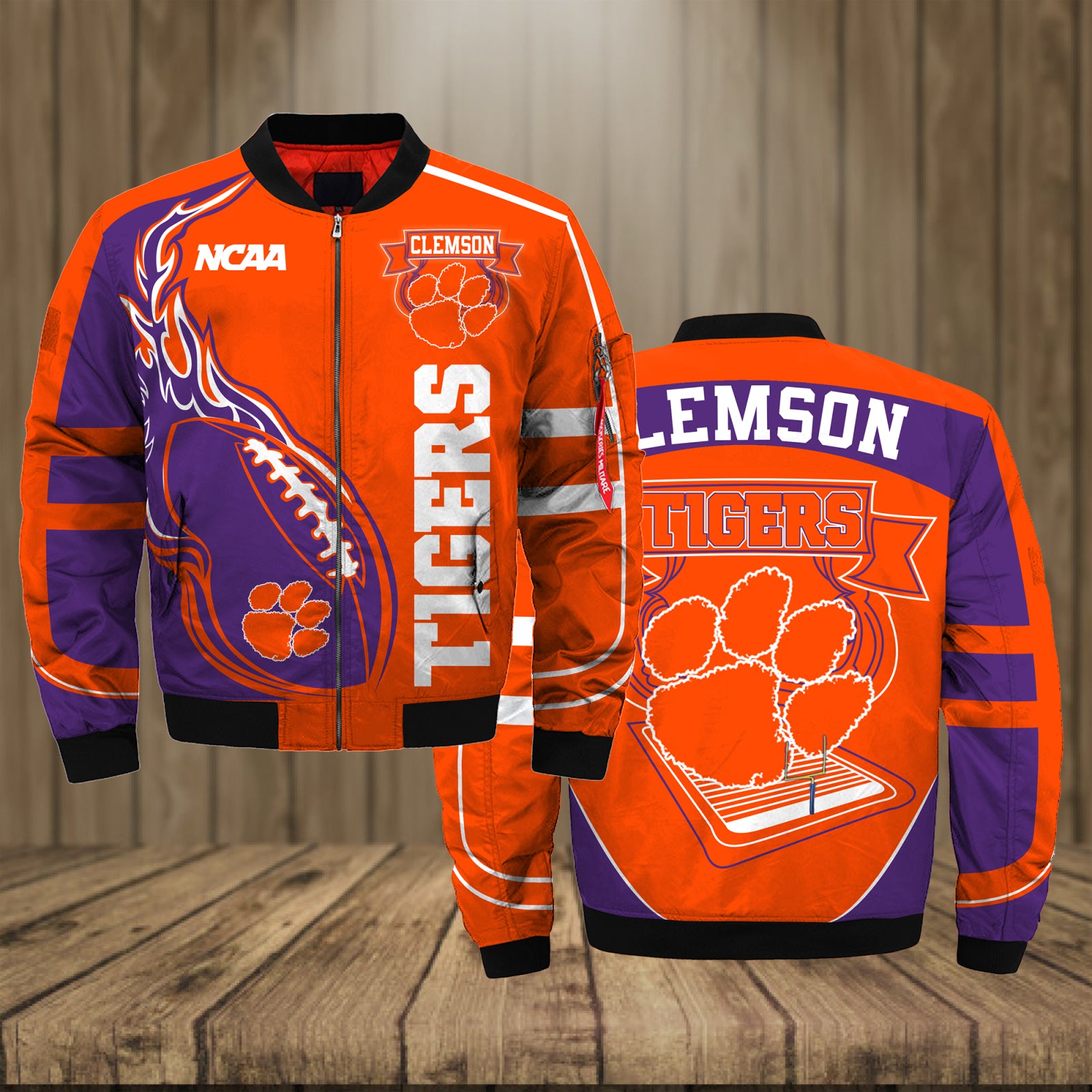 Clemson Tigers Jacket 3D Printed Fire Ball - Bluefink