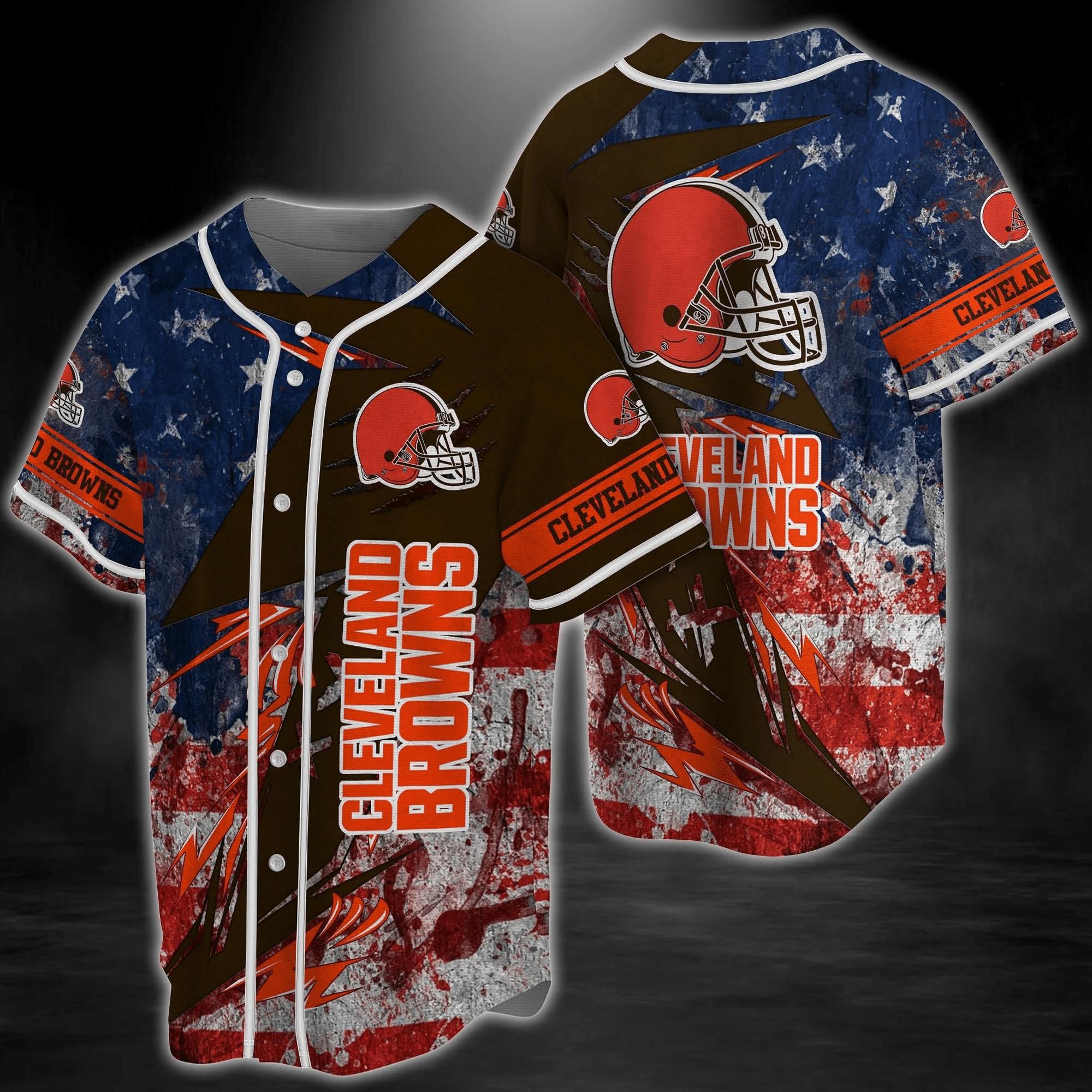 Cleveland Browns NFL Baseball Jersey Shirt America Flag - Bluefink